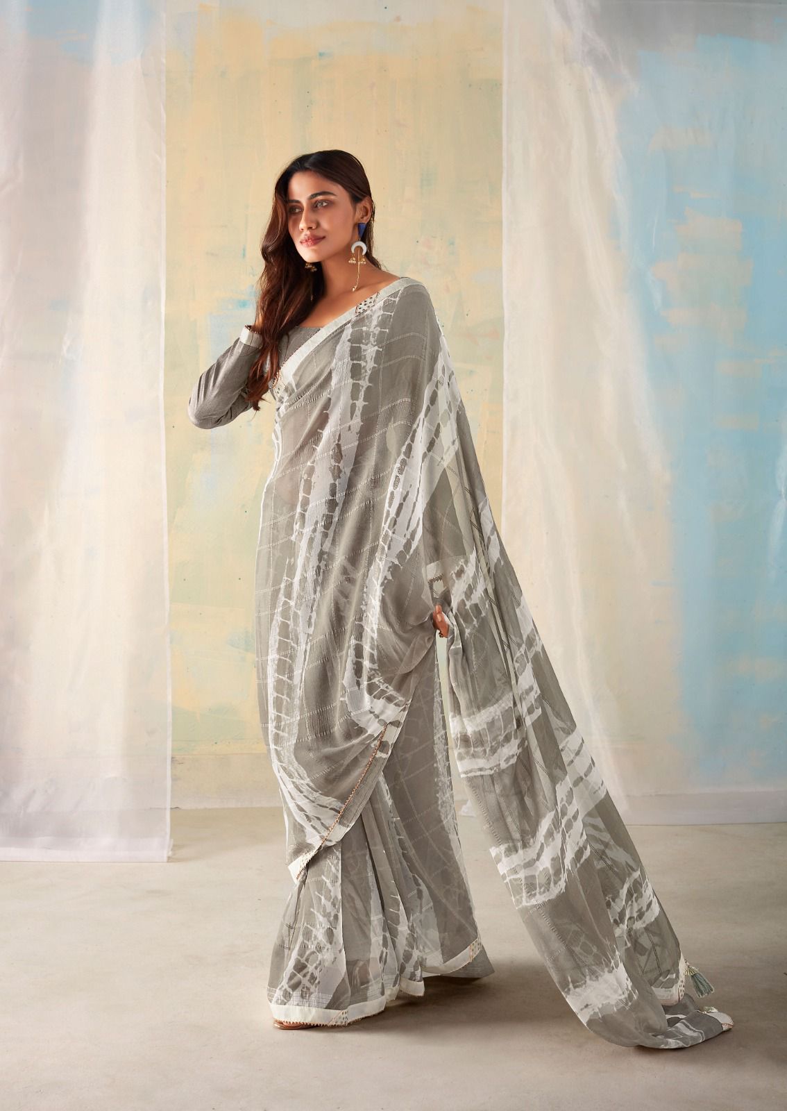 Ekaara Georgette Print Saree Saburi Grey